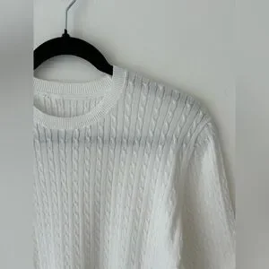 Tops | Minimalist White Cable Knit Short Sleeve Sweater | Poshmark